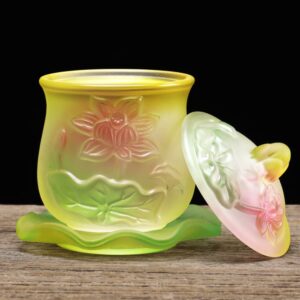 Tofficu Altar Supplies Offering Bowl Tibetan Buddhist Water Offering Bowl Glass Lotus Flower Water Cups Meditation Altar Offering Bowl Candle Holder Altar Supplies Altar Supplies Offering Bowl