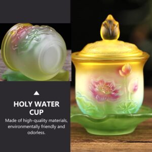 Tofficu Altar Supplies Offering Bowl Tibetan Buddhist Water Offering Bowl Glass Lotus Flower Water Cups Meditation Altar Offering Bowl Candle Holder Altar Supplies Altar Supplies Offering Bowl