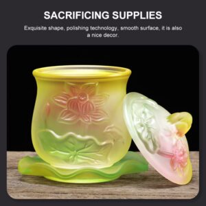 Tofficu Altar Supplies Offering Bowl Tibetan Buddhist Water Offering Bowl Glass Lotus Flower Water Cups Meditation Altar Offering Bowl Candle Holder Altar Supplies Altar Supplies Offering Bowl