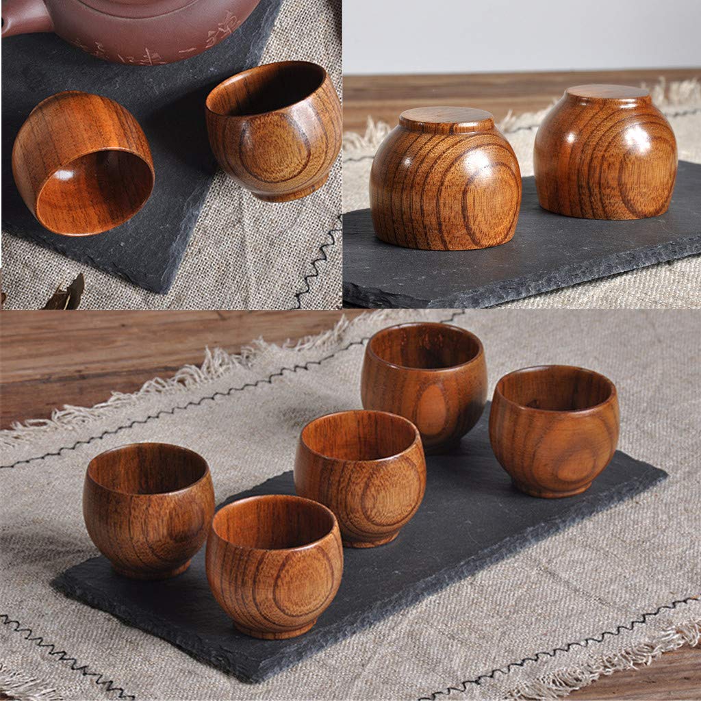 Dumanfs Small Wooden Cup Wood Coffee Tea Beer Juice Milk Water Mug Primitive Handmade Natural Wooden Tea Set for Home Office Afternoon Tea