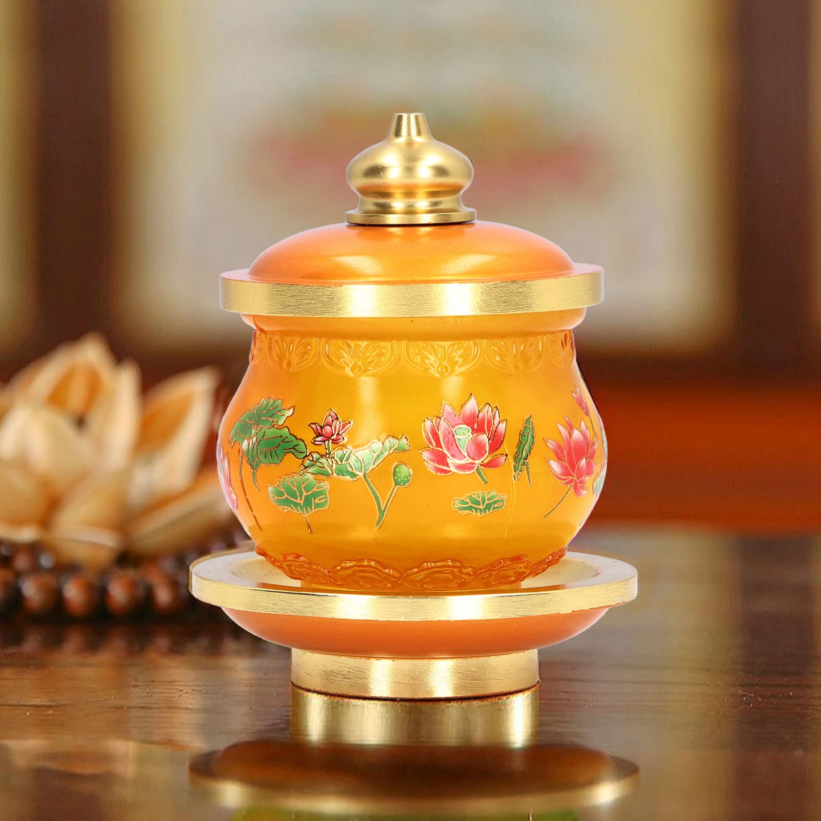 Buddha Water Cup, Buddhism Water Supply Cup Buddha Worship Family Tribute Holy Supplies Coloured Glaze Small Altar Cups Ceramic Holy Water Offering Cup Tibetan Worship Cup