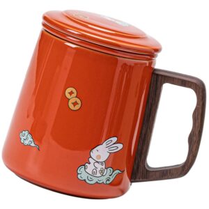 didiseaon coffee tumbler porcelain tea mug with infuser and lid loose leaf tea cup wood handle tea cup rabbit ceramic mug drink cup tea infuser cup for loose leaf tea bag coffee milk japanese tea cups