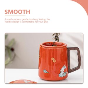 Didiseaon Coffee Tumbler Porcelain Tea Mug with Infuser and Lid Loose Leaf Tea Cup Wood Handle Tea Cup Rabbit Ceramic Mug Drink Cup Tea Infuser Cup for Loose Leaf Tea Bag Coffee Milk Japanese Tea Cups