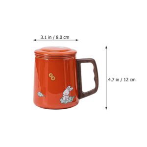 Didiseaon Coffee Tumbler Porcelain Tea Mug with Infuser and Lid Loose Leaf Tea Cup Wood Handle Tea Cup Rabbit Ceramic Mug Drink Cup Tea Infuser Cup for Loose Leaf Tea Bag Coffee Milk Japanese Tea Cups