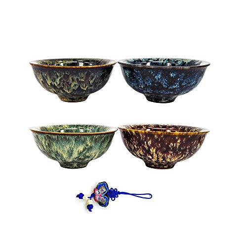 Handmade Japanese Cold Sake Sushi Wine Tea Cup,Kungfu Teacup, Set of 4 (Multi)