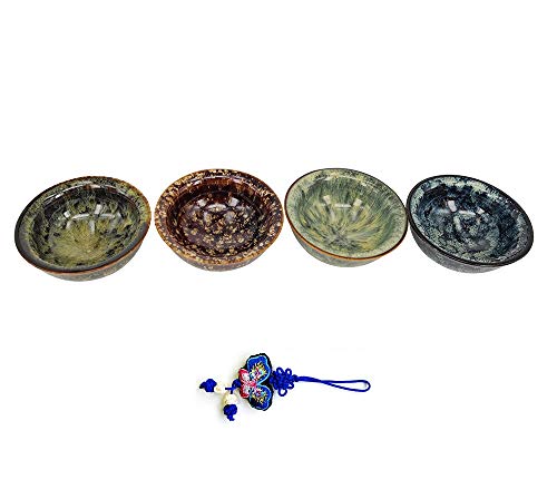 Handmade Japanese Cold Sake Sushi Wine Tea Cup,Kungfu Teacup, Set of 4 (Multi)