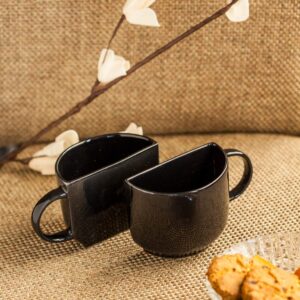 exclusivelane half ceramic tea cups | black, 130ml | set of 2 | handmade studio pottery tea glasses for tea party | coffee mugs for hot or cold beverages | microwave safe | ideal housewarming gift