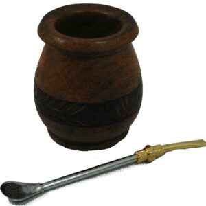 Fair Trade Bolivian Wooden Mate Cup and Metal Bombilla Straw