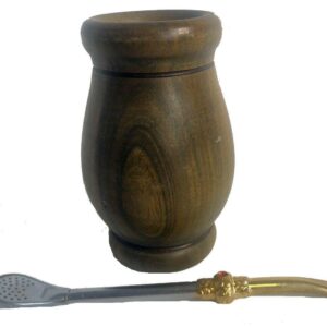 Fair Trade Bolivian Wooden Mate Cup and Metal Bombilla Straw