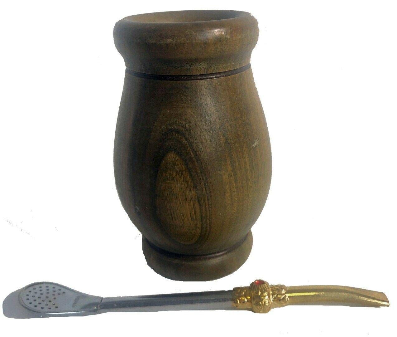 Fair Trade Bolivian Wooden Mate Cup and Metal Bombilla Straw