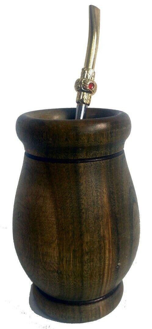 Fair Trade Bolivian Wooden Mate Cup and Metal Bombilla Straw