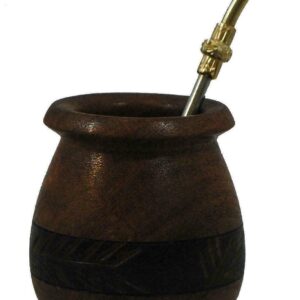 Fair Trade Bolivian Wooden Mate Cup and Metal Bombilla Straw