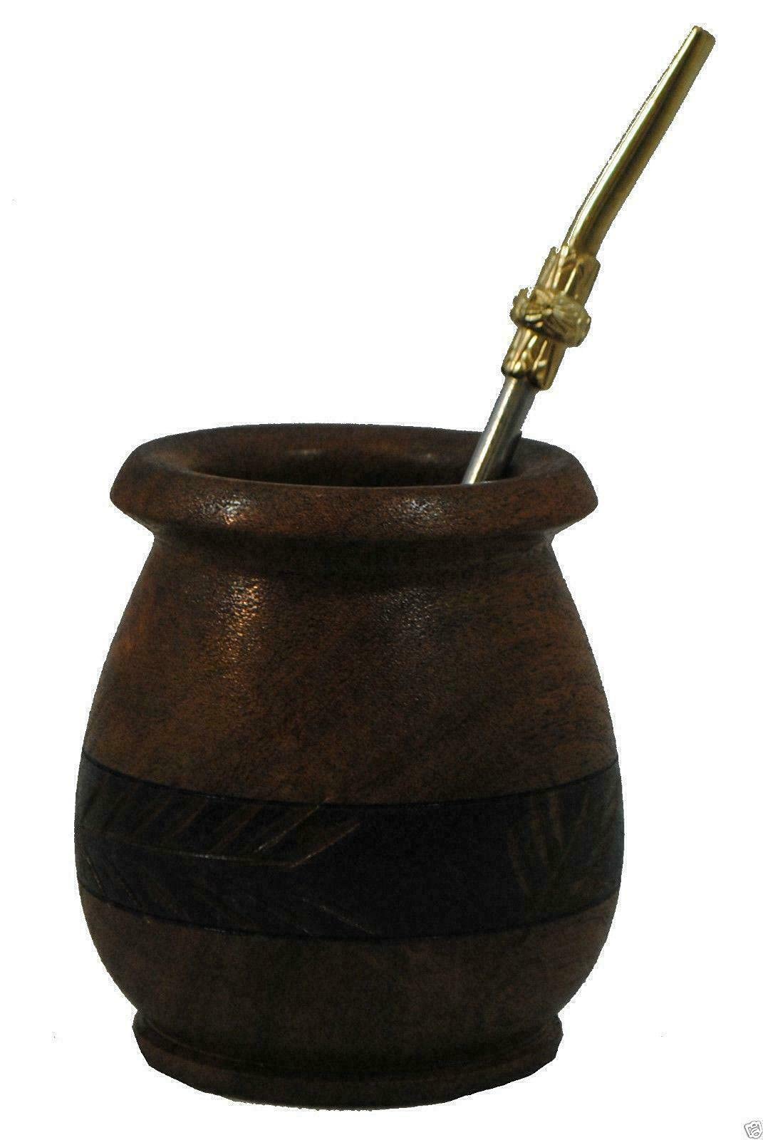 Fair Trade Bolivian Wooden Mate Cup and Metal Bombilla Straw