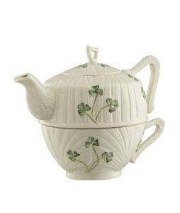 belleek pottery harp shamrock tea for one, green/white