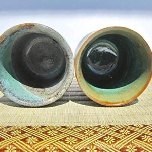 Mino Ware Japanese Traditional Yunomi Tea cups 8.45 Onces Set of 2 Authentic Aoshino Sensuji Design for Hot Green Tea Bancha Matcha Tea from Japan