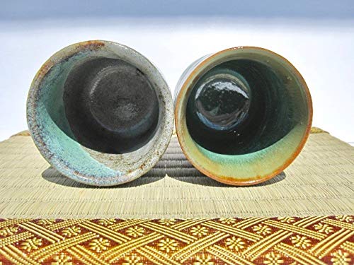 Mino Ware Japanese Traditional Yunomi Tea cups 8.45 Onces Set of 2 Authentic Aoshino Sensuji Design for Hot Green Tea Bancha Matcha Tea from Japan