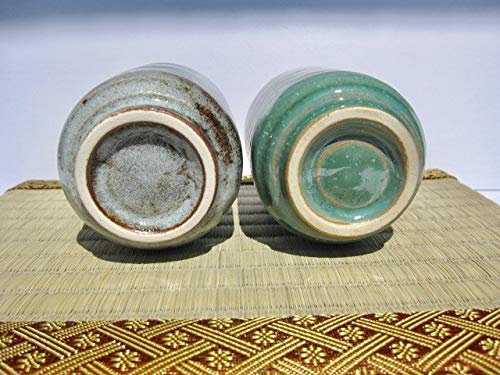 Mino Ware Japanese Traditional Yunomi Tea cups 8.45 Onces Set of 2 Authentic Aoshino Sensuji Design for Hot Green Tea Bancha Matcha Tea from Japan