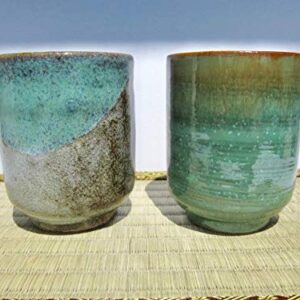 Mino Ware Japanese Traditional Yunomi Tea cups 8.45 Onces Set of 2 Authentic Aoshino Sensuji Design for Hot Green Tea Bancha Matcha Tea from Japan