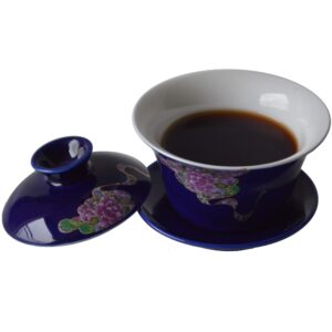 yxhupot gaiwan 5oz/150ml blue white porcelain sancai teacups rich peony tureen(cloor flower)