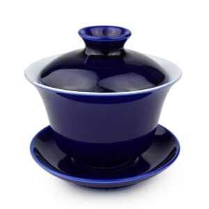 Yxhupot Gaiwan 5oz/150ml Blue White Porcelain Sancai Teacups Rich Peony Tureen(cloor flower)