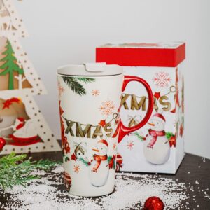 Coffee Ceramic Mug Xmas Mug Porcelain Latte Tea Cup With Lid in Box 17oz.,Christmas Truck Mug