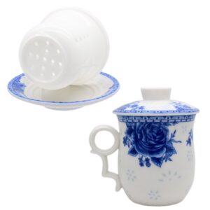 Ameolela Porcelain Tea Cup with Infuser Lid and Saucer Sets - Chinese Jingdezhen Ceramics Coffee Mug Teacup Loose Leaf Tea Brewing System for Home Office