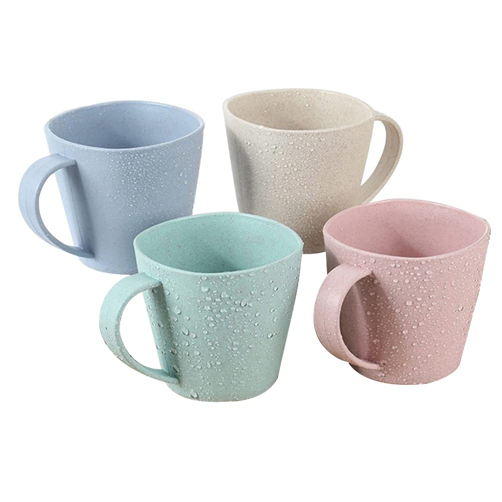 Hemoton 4pcs Wheat Straw Water Mug Unbreakable Water Cup Drinking Cup Camping Tea Beverage Mug Bathroom Cups for Water Coffee Milk Juice Tea Random Color