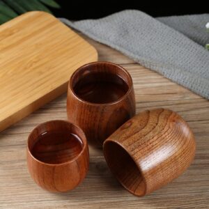 Aritjt 2 Pack Wooden Tea Cups, Japanese Style Cups Handmade Natural Wood Water Cup for Drinking, Wine, Milk, Coffee