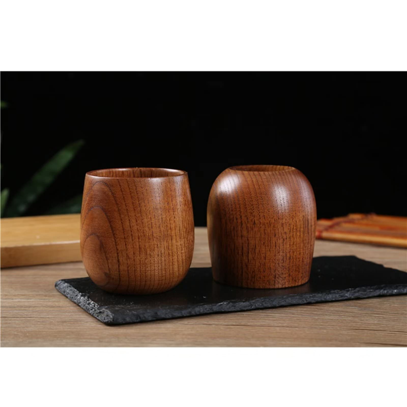 Aritjt 2 Pack Wooden Tea Cups, Japanese Style Cups Handmade Natural Wood Water Cup for Drinking, Wine, Milk, Coffee