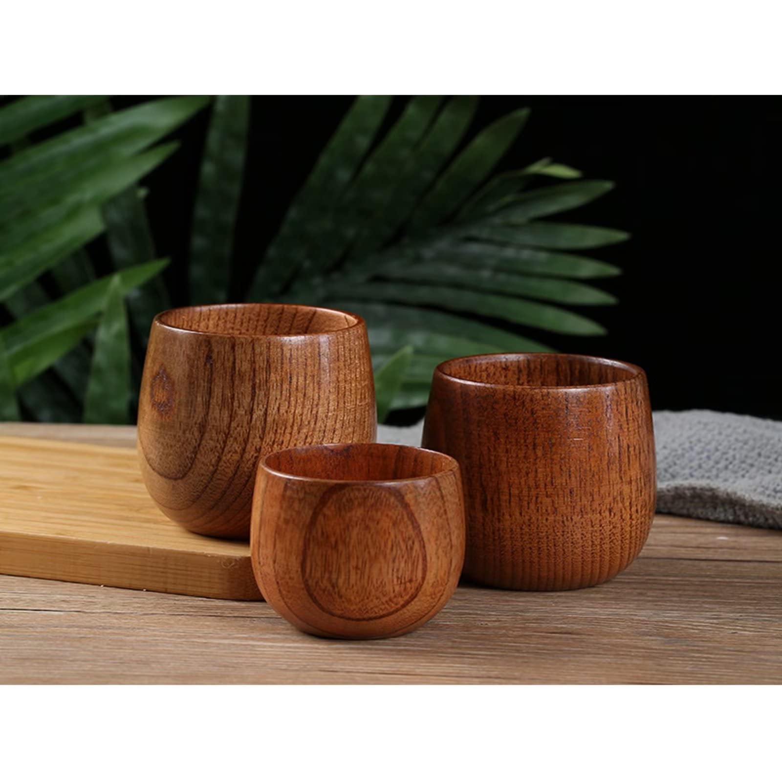 Aritjt 2 Pack Wooden Tea Cups, Japanese Style Cups Handmade Natural Wood Water Cup for Drinking, Wine, Milk, Coffee