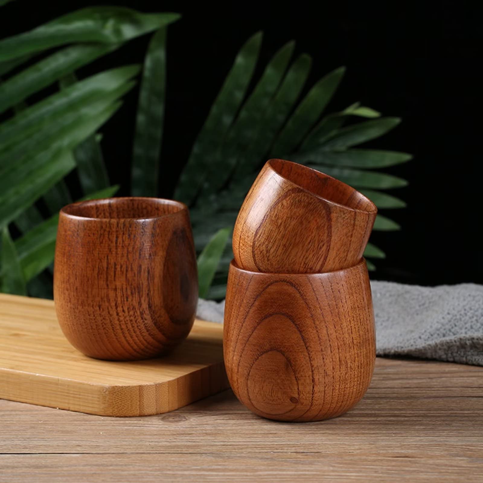 Aritjt 2 Pack Wooden Tea Cups, Japanese Style Cups Handmade Natural Wood Water Cup for Drinking, Wine, Milk, Coffee