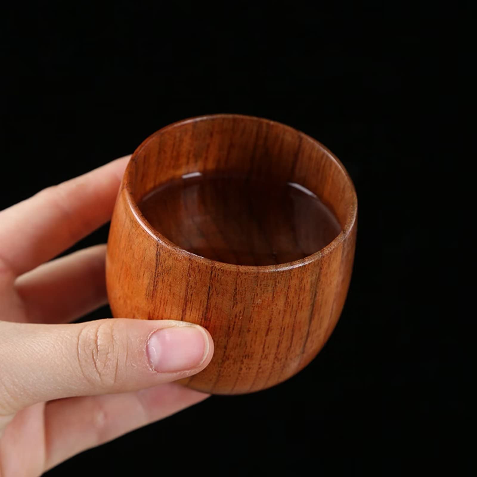 Aritjt 2 Pack Wooden Tea Cups, Japanese Style Cups Handmade Natural Wood Water Cup for Drinking, Wine, Milk, Coffee