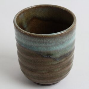 Mino ware Japanese Pottery Yunomi Chawan Tea Cup Sky Blue Glaze on Moss Green made in Japan (Japan Import) KSY002