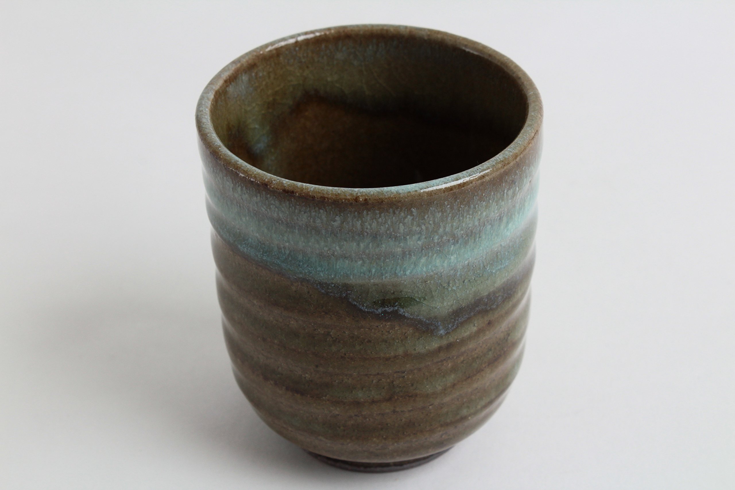 Mino ware Japanese Pottery Yunomi Chawan Tea Cup Sky Blue Glaze on Moss Green made in Japan (Japan Import) KSY002