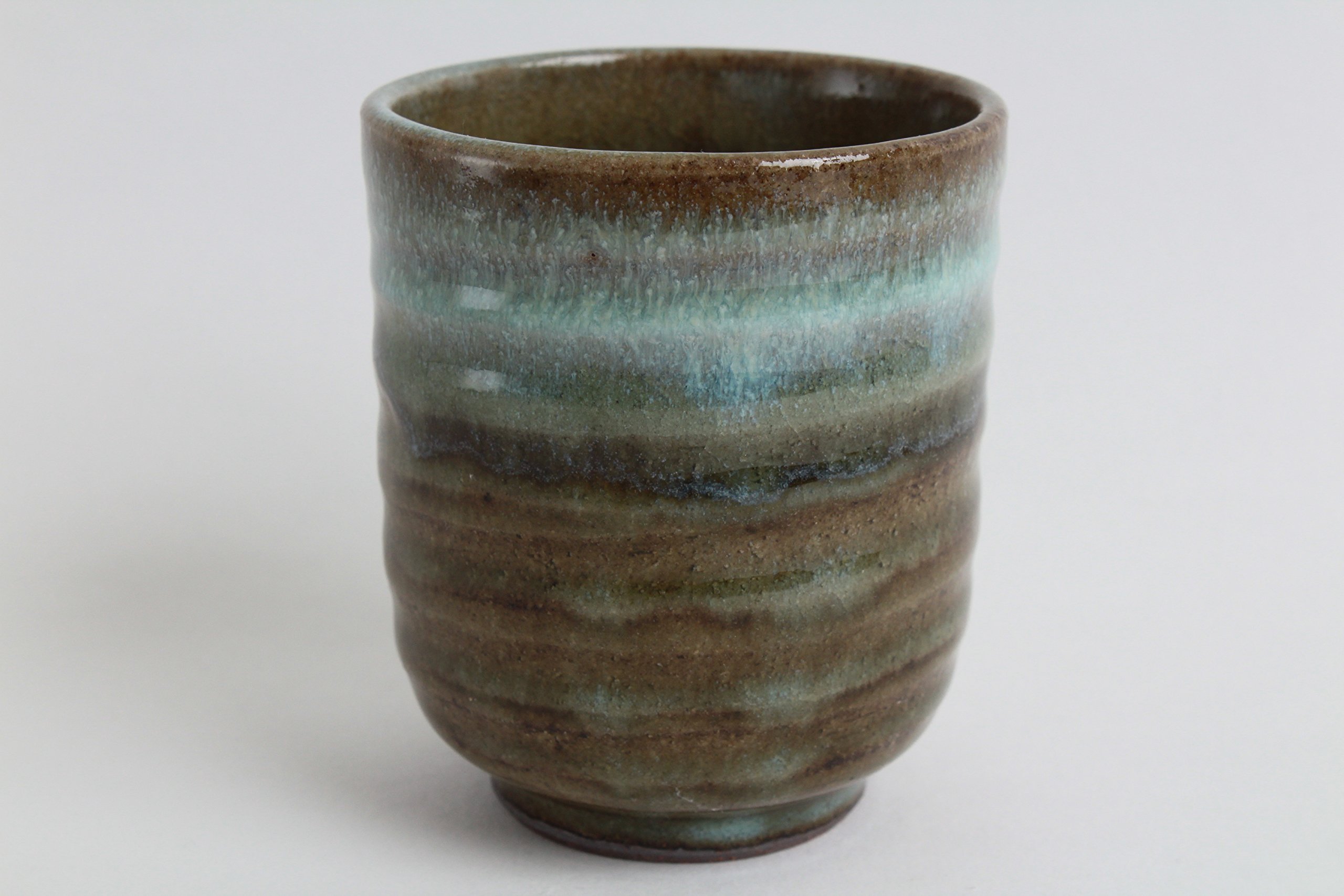 Mino ware Japanese Pottery Yunomi Chawan Tea Cup Sky Blue Glaze on Moss Green made in Japan (Japan Import) KSY002