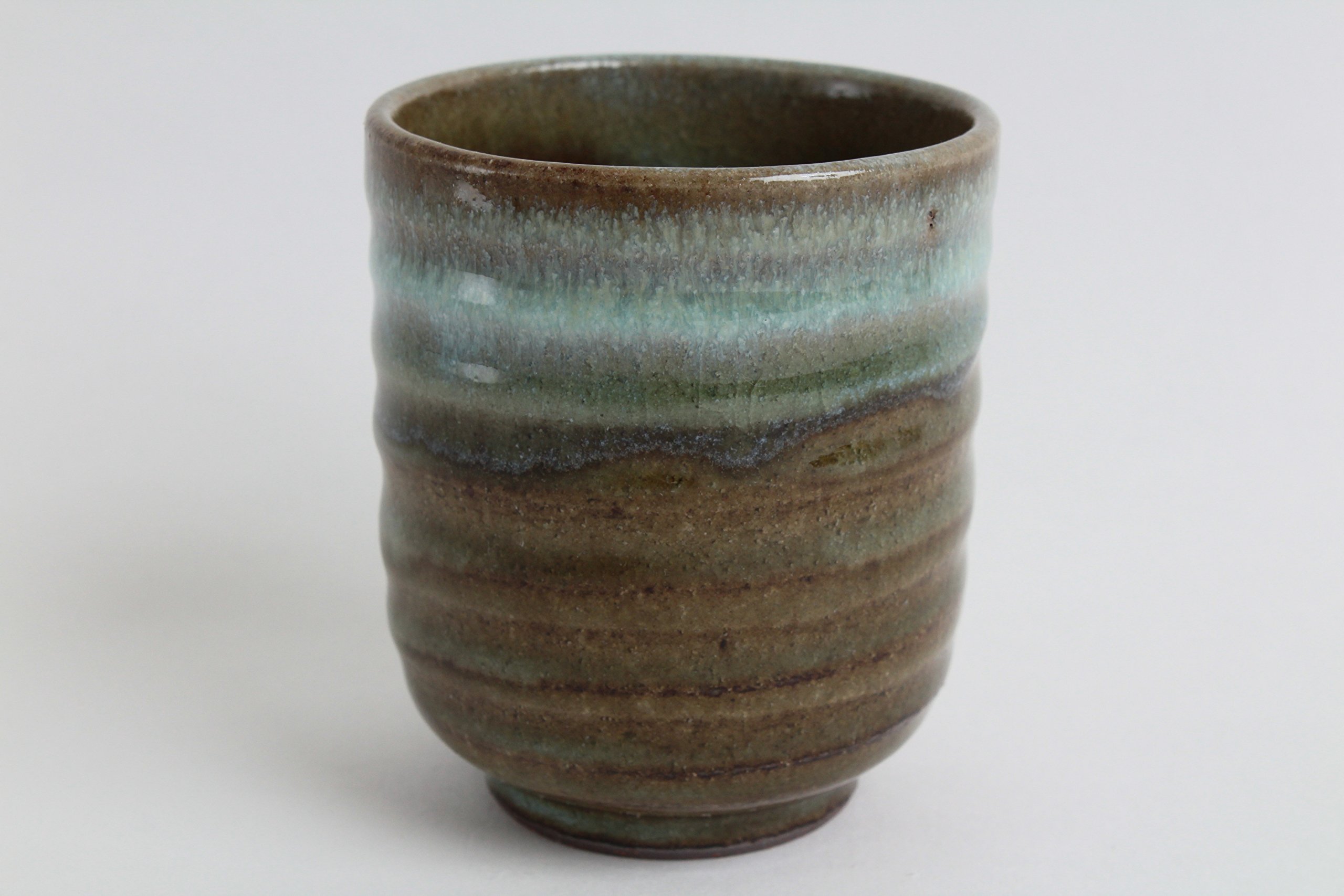 Mino ware Japanese Pottery Yunomi Chawan Tea Cup Sky Blue Glaze on Moss Green made in Japan (Japan Import) KSY002