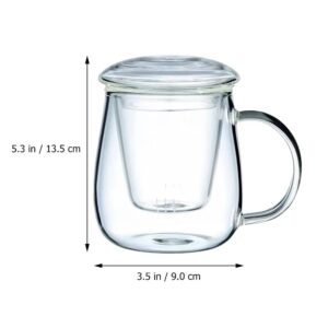 Homoyoyo Glass Tea Cups Coffee Filter 1 Set Glass Teacup Professional Filtration Tea Cup Teaware Double Walled Tumblers Tea Mugs with Infuser and Lid