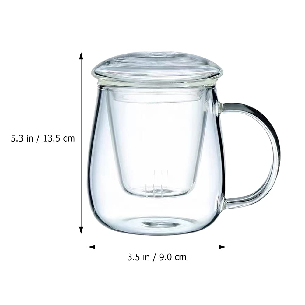 Homoyoyo Glass Tea Cups Coffee Filter 1 Set Glass Teacup Professional Filtration Tea Cup Teaware Double Walled Tumblers Tea Mugs with Infuser and Lid