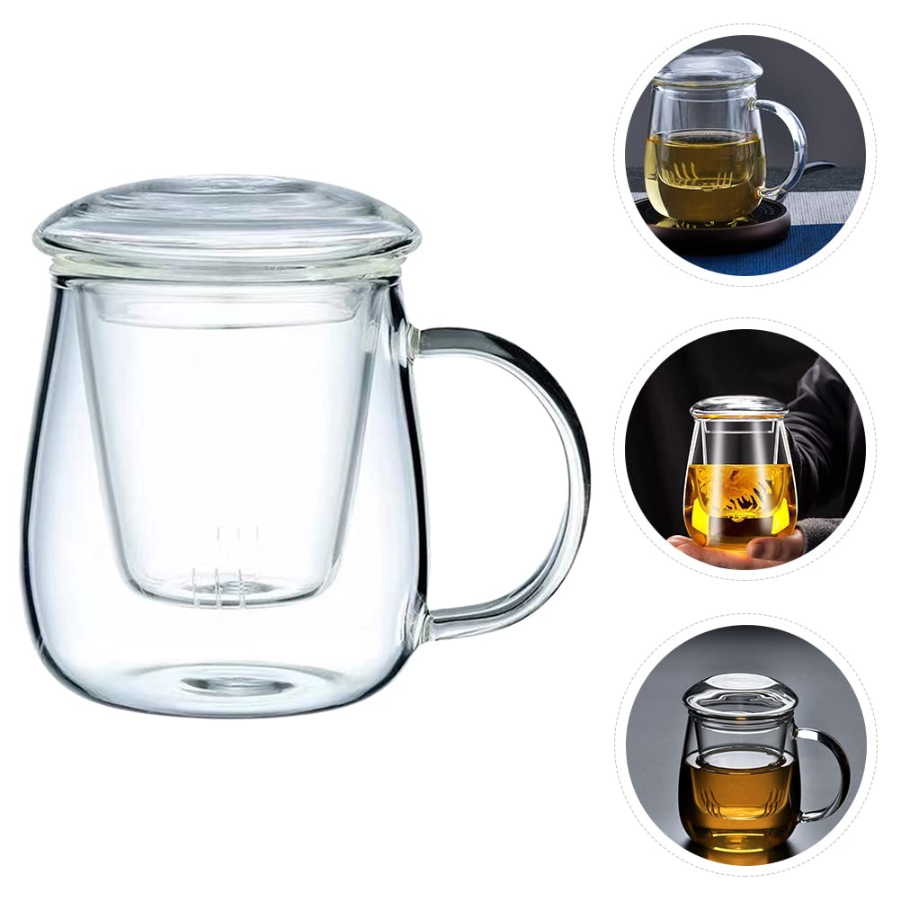 Homoyoyo Glass Tea Cups Coffee Filter 1 Set Glass Teacup Professional Filtration Tea Cup Teaware Double Walled Tumblers Tea Mugs with Infuser and Lid