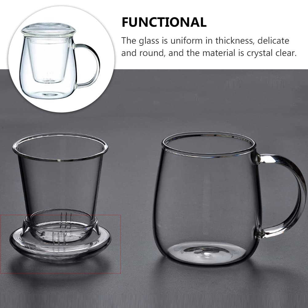 Homoyoyo Glass Tea Cups Coffee Filter 1 Set Glass Teacup Professional Filtration Tea Cup Teaware Double Walled Tumblers Tea Mugs with Infuser and Lid