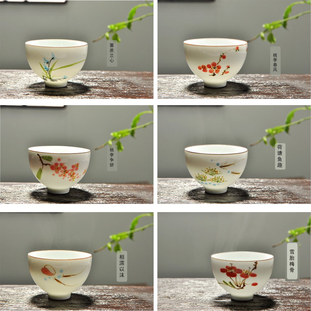 ToiM China Characteristic Exquisite Hand-painted Ceramic Tea Cup Set Kung Fu Tea Cups, Set of 6, Gift Box Packaged