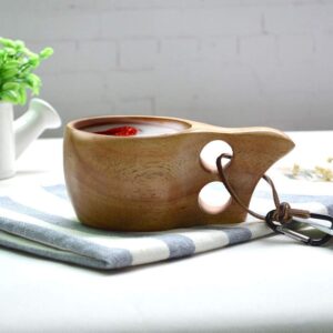 DEWIN Wooden Cup - Traditional Wooden Cup Wooden Tea Cup Rubber Wood Double Hole Cup KUKSA Coffee Cup Water Cup Custom Wooden Cup