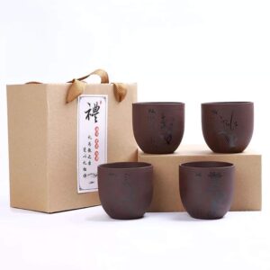 kchain pack of 4 handcraft original pottery clay cups set 7.5oz 220ml zisha mugs for tea sake water juice