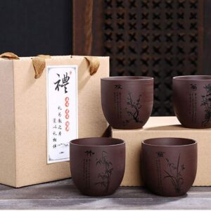 KCHAIN Pack of 4 Handcraft Original Pottery Clay Cups Set 7.5oz 220mL Zisha Mugs for Tea Sake Water Juice