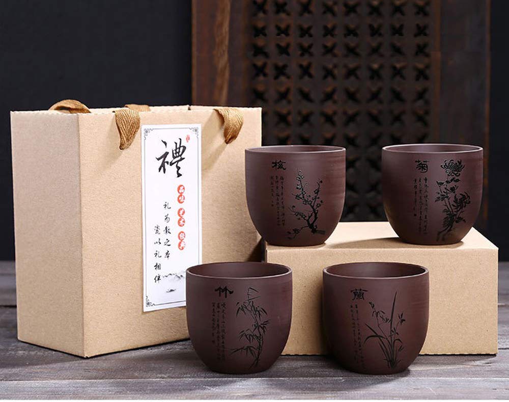 KCHAIN Pack of 4 Handcraft Original Pottery Clay Cups Set 7.5oz 220mL Zisha Mugs for Tea Sake Water Juice