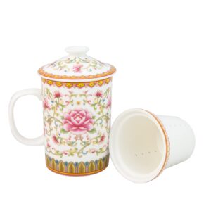 grace teaware porcelain pink lotus 3-piece tea mug with strainer