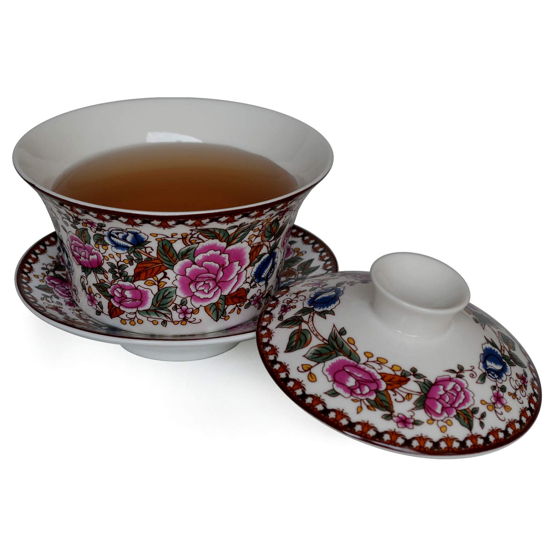 YXHUPOT Gaiwan Chinese Gongfu Tea 10oz Sancai Teacup Tray Cup Bowl Saucer Lid (10oz/300ml)