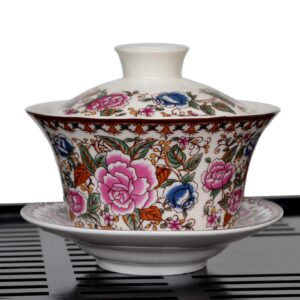 YXHUPOT Gaiwan Chinese Gongfu Tea 10oz Sancai Teacup Tray Cup Bowl Saucer Lid (10oz/300ml)