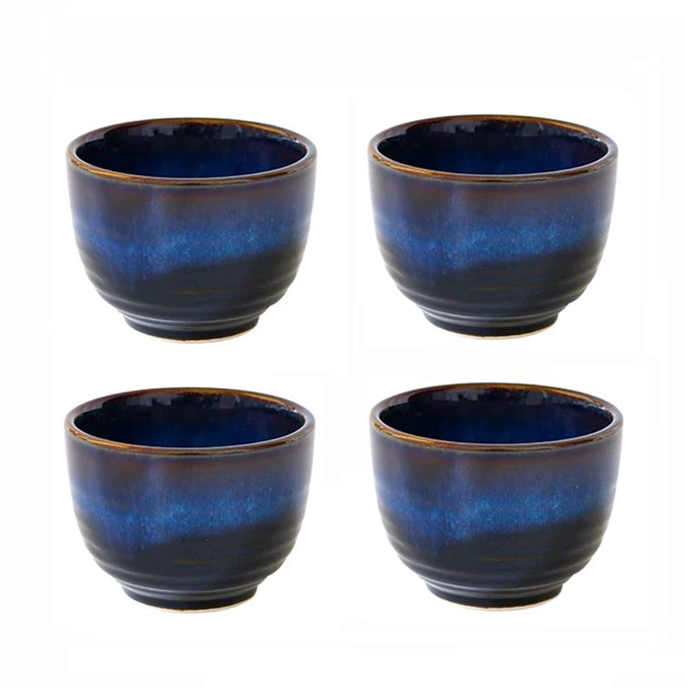 KCHAIN Blue Porcelain Cups Set Pack of 4 Handcraft Flambed Glazed Ceramic Cups Mugs set 6oz