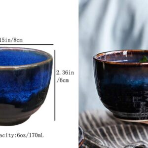 KCHAIN Blue Porcelain Cups Set Pack of 4 Handcraft Flambed Glazed Ceramic Cups Mugs set 6oz